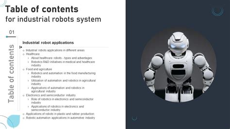 Table Of Contents For Industrial Robots System Ppt Powerpoint Presentation Gallery Slides Pdf