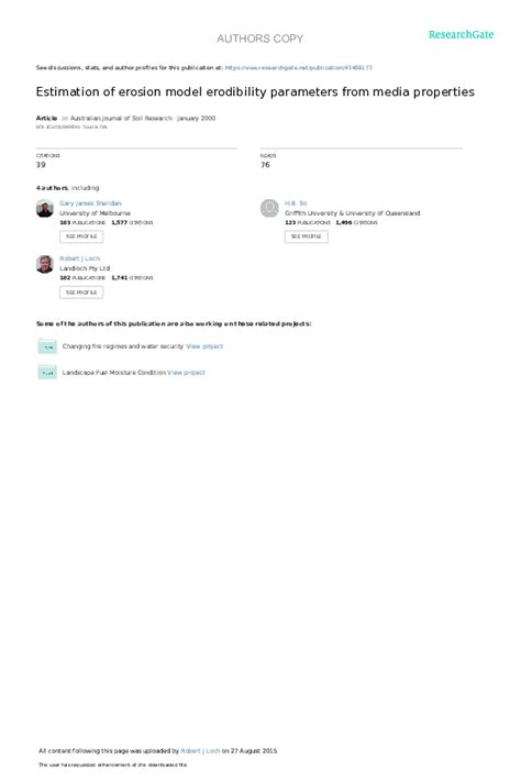 Pdf Estimation Of Erosion Model Erodibility Parameters From Media Properties Pdf