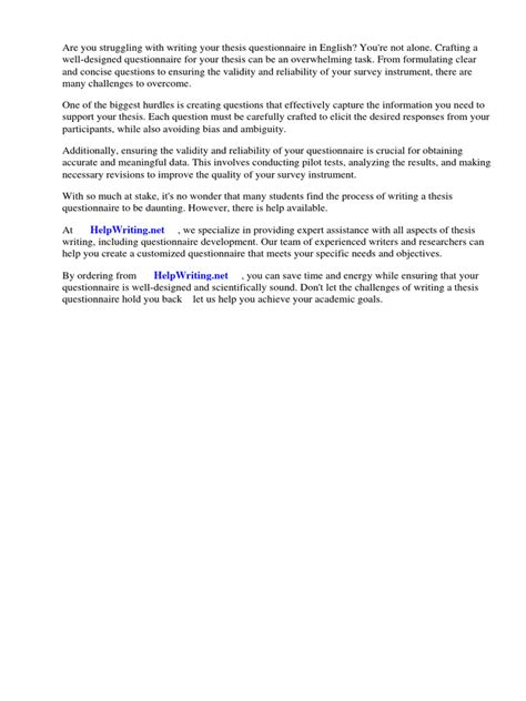 Sample Thesis Questionnaire In English Pdf Survey Methodology Questionnaire