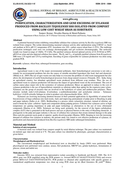 Pdf Purification Characterization And Gene Encoding Of Xylanase Produced From Bacillus