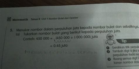 Solved Matematik Tahun 6 Unit 1 Nombor Bulat Dan Operasi 5 Menukar Nombor Dalam Perpuluhan