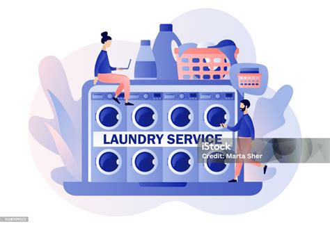 노트북 화면에서 온라인 세탁 서비스 세탁소 가전 제품 하우스 키핑 개념 세탁기 현대 플랫 만화 스타일 흰색 배경에 벡터 일러스트 레이 션 가사 집안일에 대한 스톡 벡터 아트