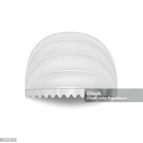 흰색 배경에 격리된 빈 접이식 원형 문 천막은 사실적인 벡터 모형입니다 가리비 가장자리 캐노피 모형 레스토랑 카페 호텔 또는