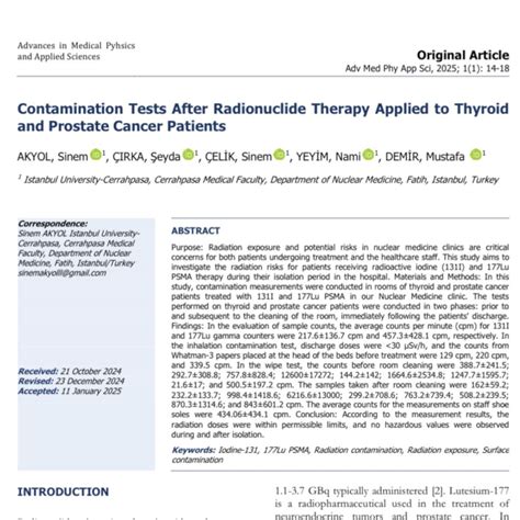 “contamination Tests After Radionuclide Therapy Applied To Thyroid And… Sinem Akyol