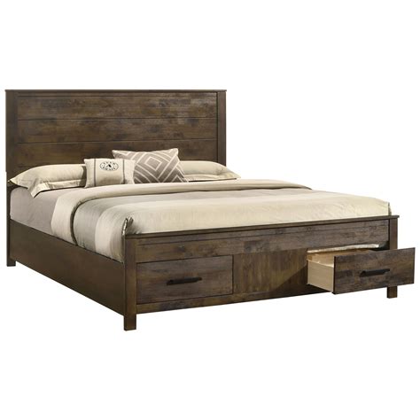 One Allium Way Rustic Golden Brown King Panel Bed With Two Storage