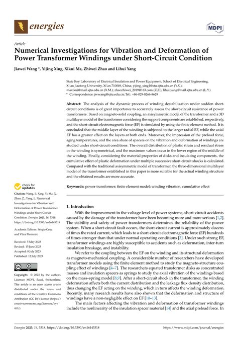 Pdf Numerical Investigations For Vibration And Deformation Of Power Transformer Windings Under