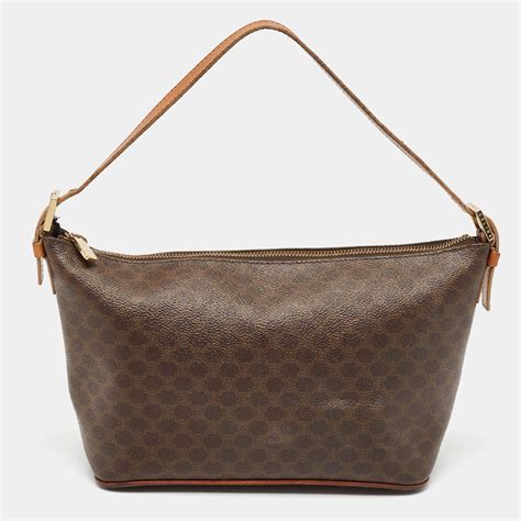 Celine Dark Brown Macadam Coated Canvas And Leather Pochette Bag Celine