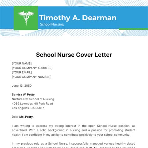 School Nurse Cover Letter Template Edit Online And Download Example
