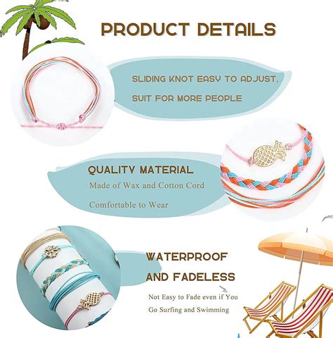 ADRAMATA 24 Pieces Waterproof String Bracelets For Women Surfer Wave Bracelet Adjustable