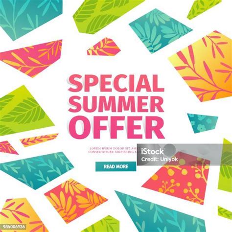 여름 세일에 대 한 추상 배너 디자인입니다 기하학 삼각형 육각형의 나뭇잎 나뭇가지 허브와 꽃 장식의 여름 패턴으로 광고를