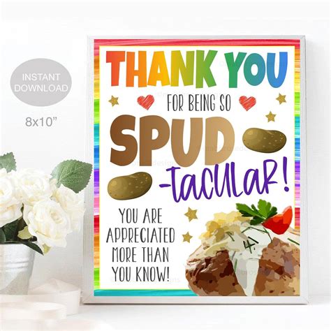 Baked Potato Bar Appreciation Sign Thanks For Being Spud Tacular