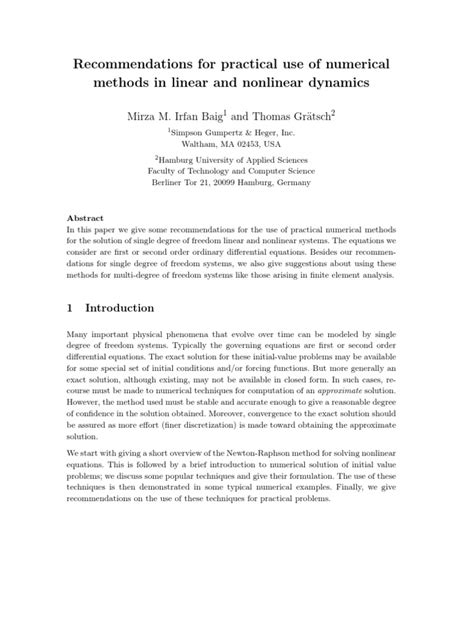 Recommendations For Practical Numerical Methods Pdf Numerical