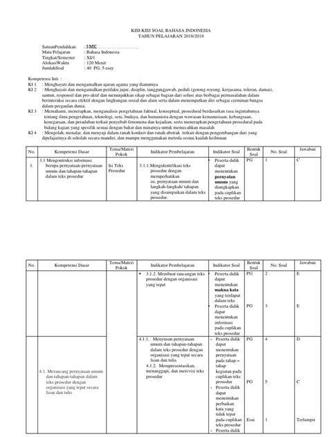 K 13 Kisi Kisi Kelas Xi B Indo Pdf