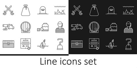 세트 라인 해적 후크 선원 선장 Rip가 쓰여진 묘비 나무 배럴 대포 대포알 교차 해적 검 게임 주사위 및 자루 아이콘 벡터 가공의 인물에 대한 스톡 벡터 아트 및 기타