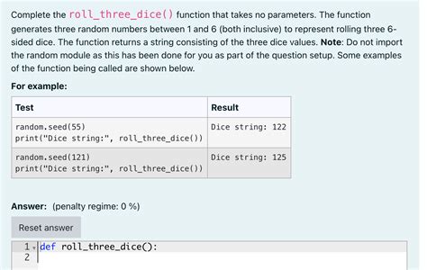 Solved Complete The Roll Three Dice Function That Takes Chegg Com