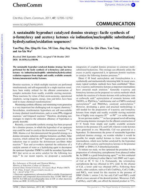 Pdf Cheminform Abstract A Sustainable Byproduct Catalyzed Domino Strategy Facile Synthesis