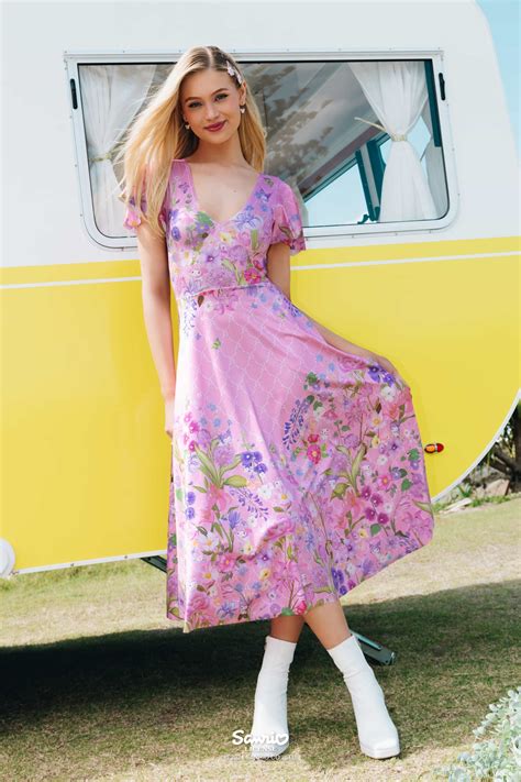 My Melody And Kuromi Floral Pink Rio Marilyn Midaxi Dress Limited