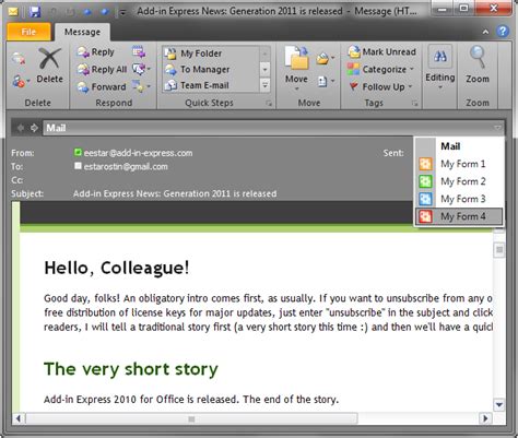 Create Outlook Form Regions In C Vbnet