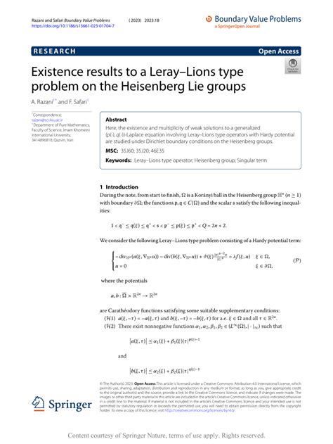 Pdf Existence Results To A Leray Lions Type Problem On The Heisenberg Lie Groups