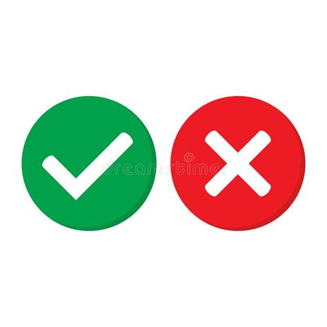Green Tick And Red Cross Checkmarks In Circle Flat Icons Yes Or No Line Symbol Approved Or