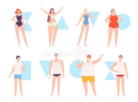 Five Types Of Male And Female Body Shapes Set Hourglass Inverted Triangle Round Rectangle