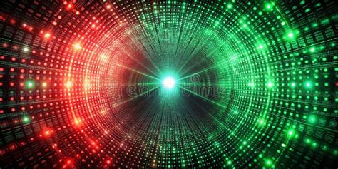 Binary Code Tunnel Green And Red Glowing Particles Form A Futuristic