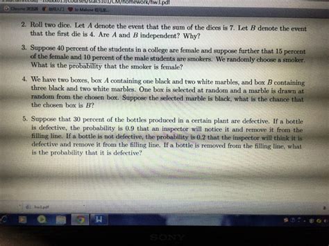 solved roll two dice let a denote the event that the sum of