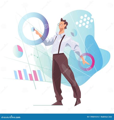 Data Scientist Looking And Interacting With Virtual Dashboard To Analyze Data In Chart And