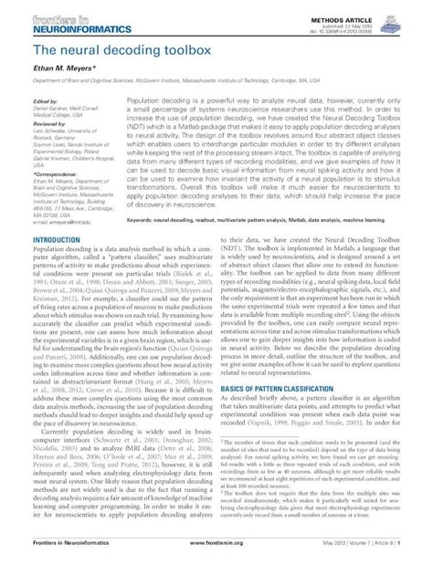 Pdf The Neural Decoding Toolbox Connecting Repositories · Ier For