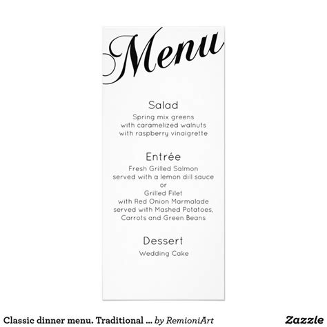 Classic Dinner Menu Traditional Wedding Table Menu Zazzle Wedding