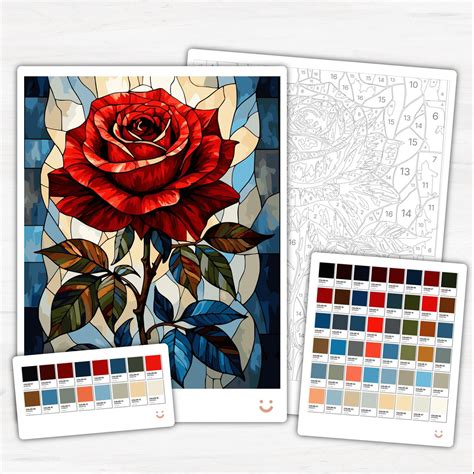 Red Rose Stained Glass Color By Number Digital And Printable 4