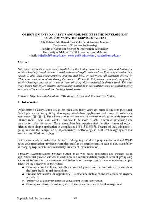 Pdf Object Oriented Analysis And Uml Design In The Development Of