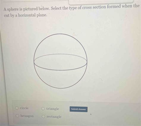 A Sphere Is Pictured Below Select The Type Of Cross Section Formed When The Cut By A Hori [math]