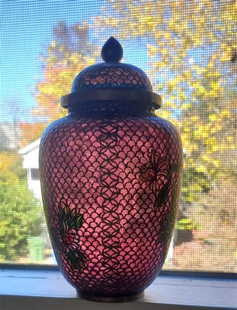 Antique Chinese Plique A Jour Cloisonne Enamel Vase Jar Rose Red Enamel