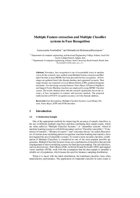 Pdf Multiple Feature Extraction And Multiple Classifier Systems In