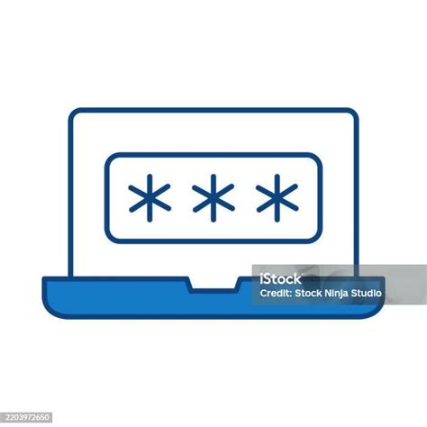 Laptop Password Blue Editable Stroke Icons Cyber Security Phishing