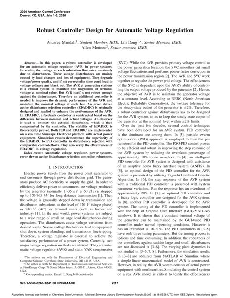 Pdf Robust Controller Design For Automatic Voltage Regulation