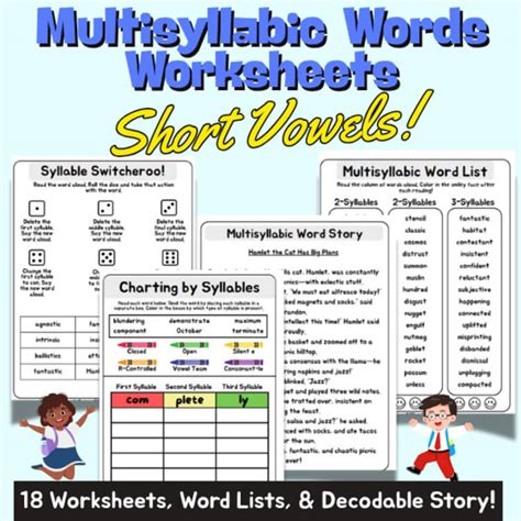 Multisyllabic Words Worksheets Short Vowels For Science Of Reading