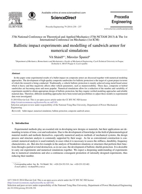 Pdf Ballistic Impact Experiments And Modelling Of Sandwich Armor For