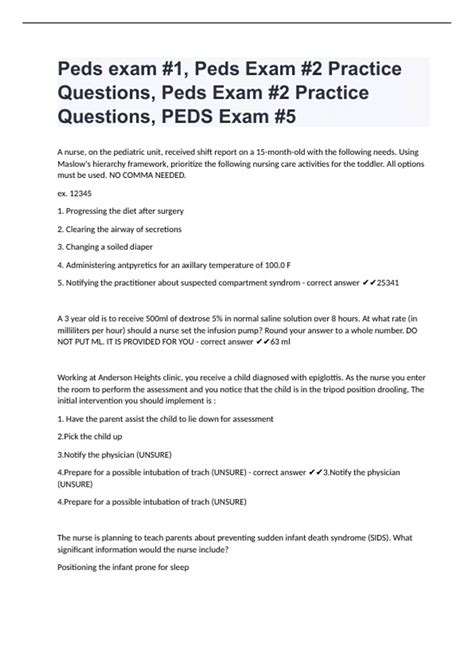 Peds Exam 1 Peds Exam 2 Practice Questions Peds Exam 2 Practice Questions Peds Exam 5