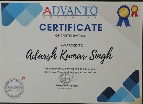 completed softwaretesting training by advanto software adarsh kumar