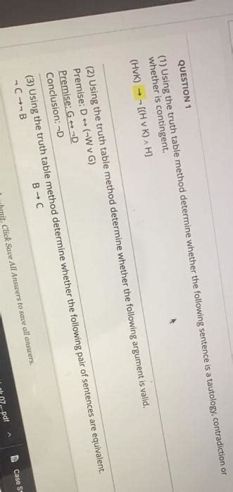 Solved Question 1 1 Using The Truth Table Method Determine