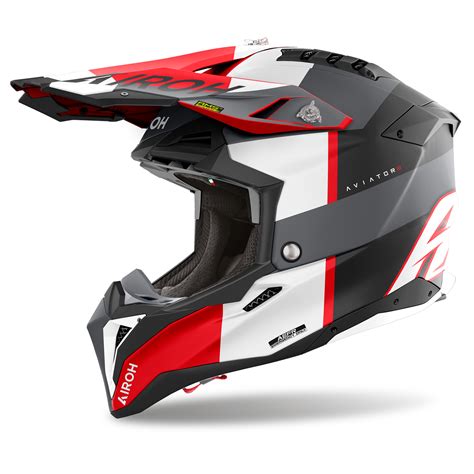 Airoh Crosshelm Aviator 3 Monarch Matt Schwarz Grau Weiß Rot