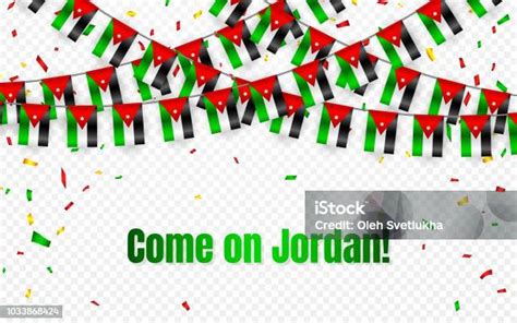 투명 한 배경 색종이와 요르단 갈 랜드 깃발 걸어 축 하 템플릿 배너 벡터 일러스트 레이 션에 대 한 멧 새 0명에 대한 스톡 벡터 아트 및 기타 이미지 Istock