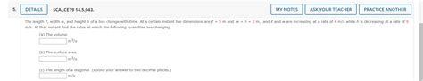 Solved The length ℓ width w and height h of a box change Chegg