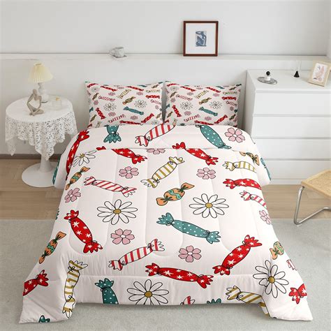 Candy Bedding Set Queen Comforter Set For Girls Daisy Flowers Quilt Cute Floral Duvet Insert