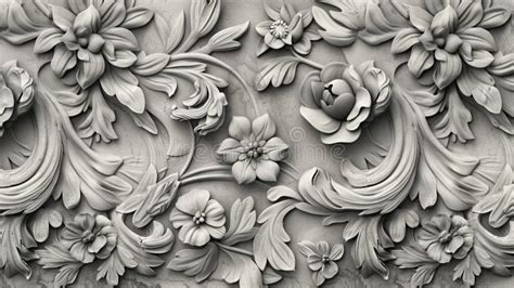 Luxurious 3d Floral Pattern With Rough Grain Noise And Tactile Textures In Elegant Grayscale