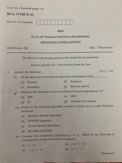 artificial intelligence question paper 2023 question paper artificial