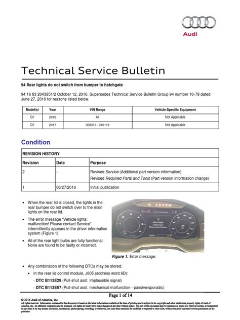 Audi Technical Service Bulletin Tail Gate Swtich Light Pdf Copyright Photocopier