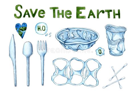 Set Of Garbage And Text Watercolor Stock Illustration Illustration Of